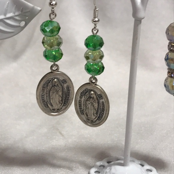 Jewelry | Green Virgen De Guadalupe Religious Earrings Set | Poshmark